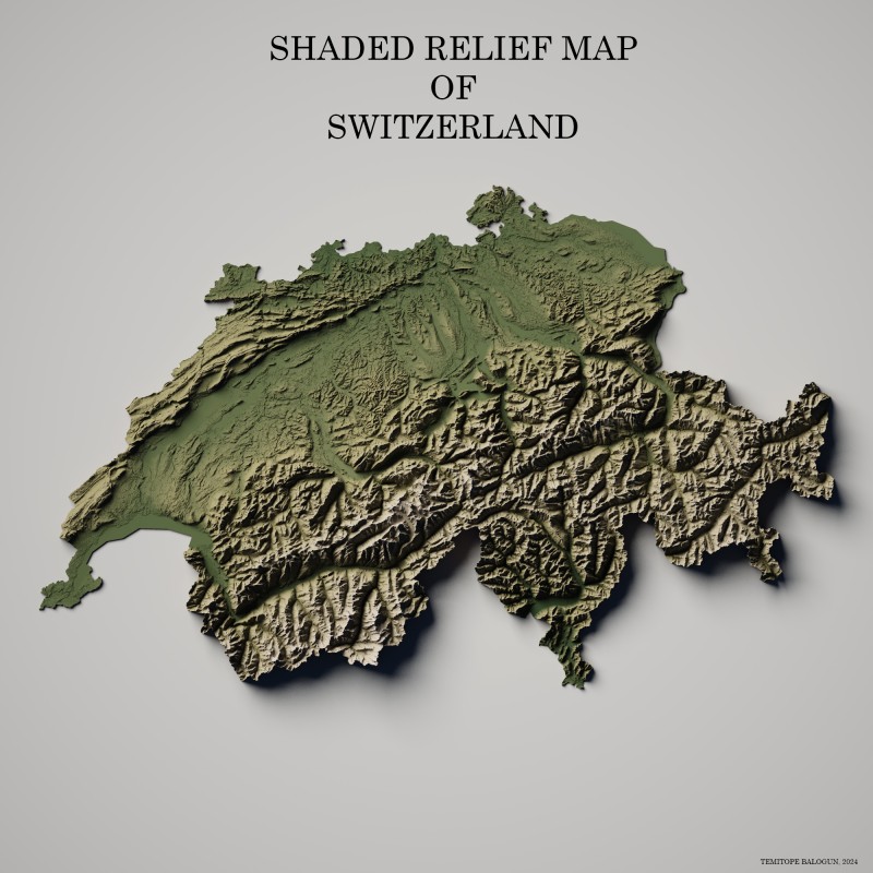Buy Shaded Relief Map Of Switzerland by Balogun Temitope on Selar