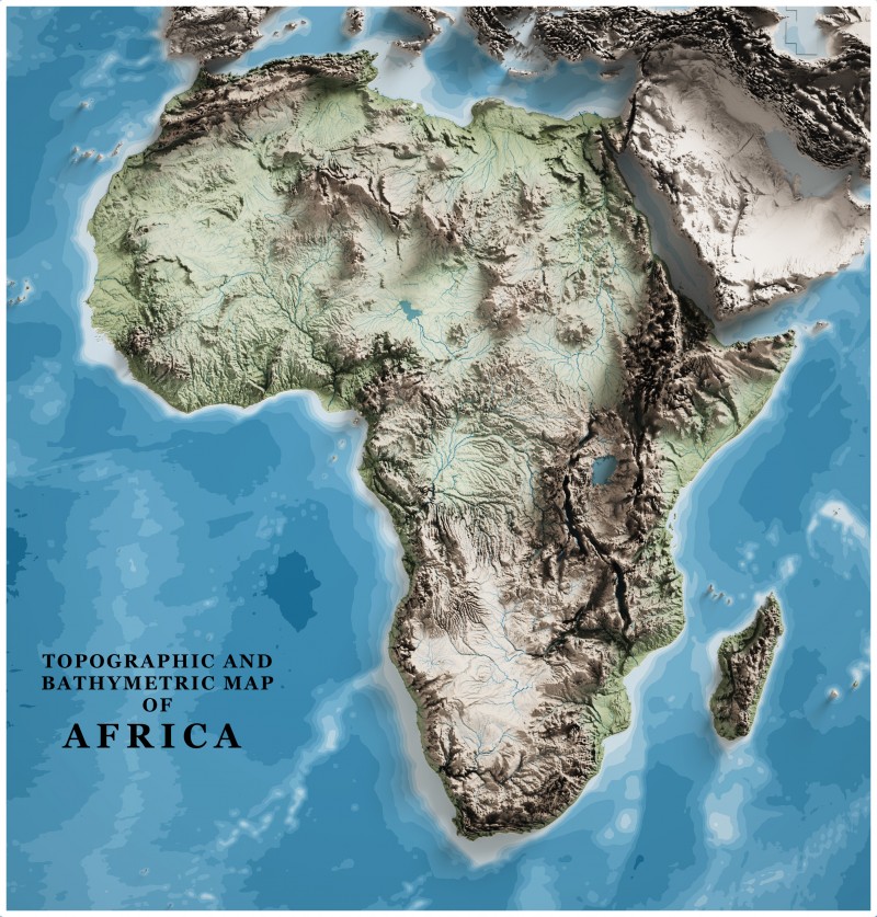 Buy Topographic and Bathymetric Map of Africa by Balogun Temitope on Selar