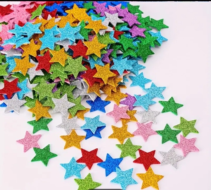 Buy 100 pieces Star shapes small glittery adhesive stickers by Mayleen ...