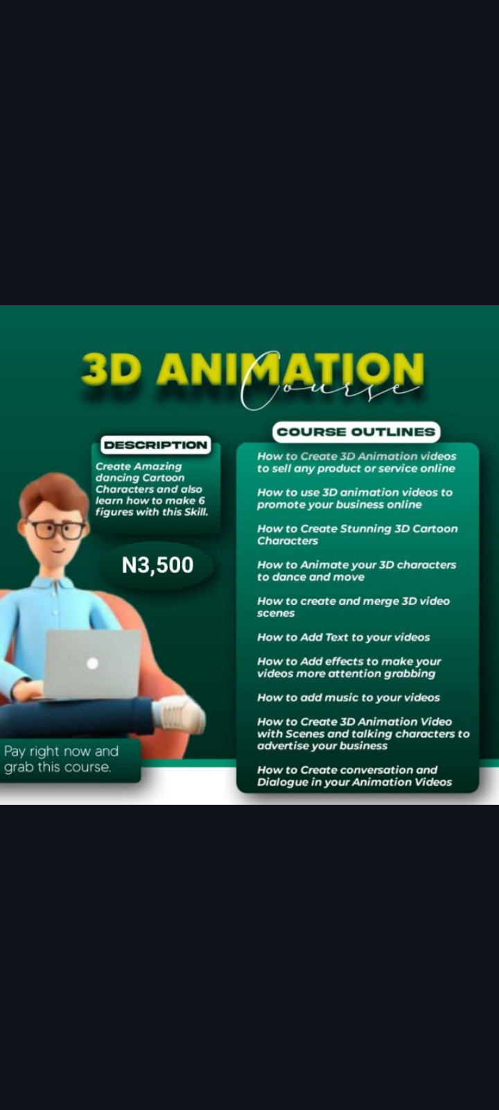 Buy 3D ANIMATION COURSE by Mercy Amarachi Ekechukwu on Selar