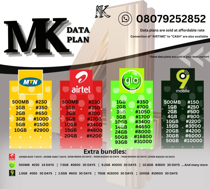 Subscribe MK DATA PLAN by Mark Chukwuemeka on Selar