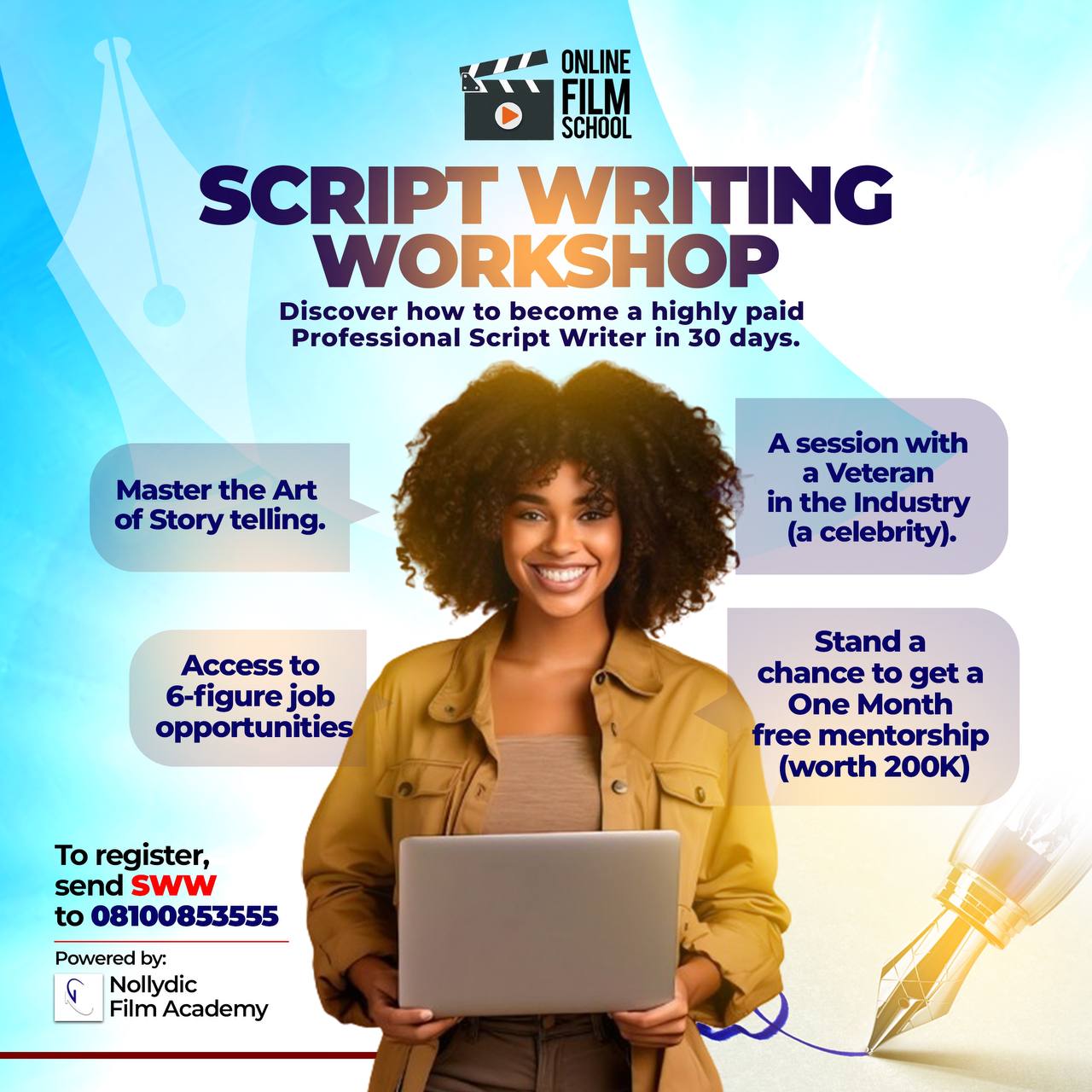 Get Script Writing Workshop Waitlist by Nollydic Film Academy on Selar
