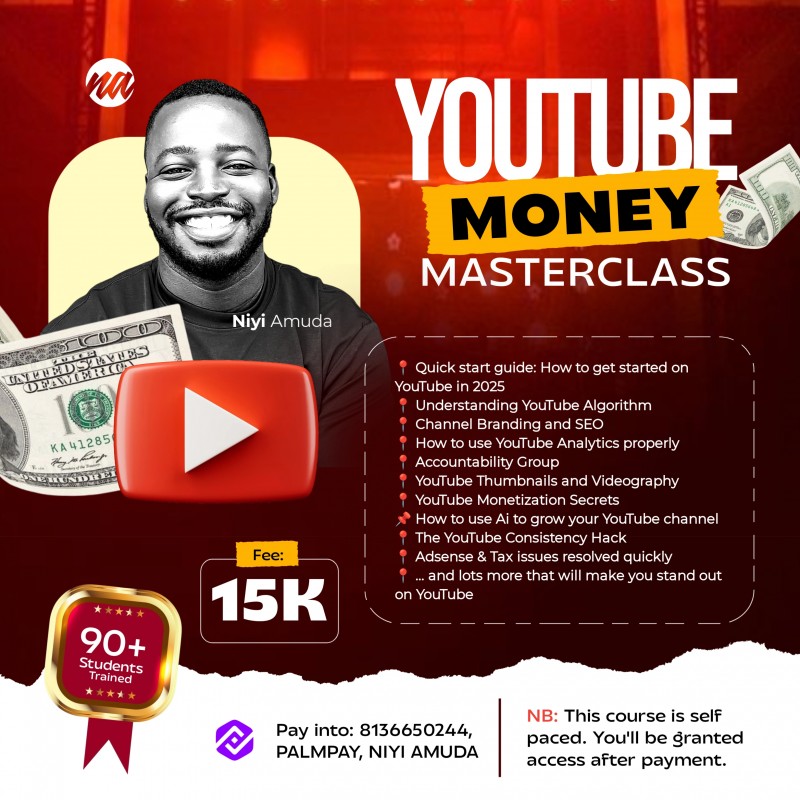 Buy YOUTUBE MONEY MASTERCLASS by Niyi Amuda on Selar