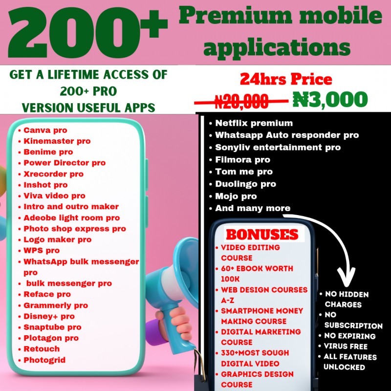 Buy 200+ PREMIUM APPS by Nnedinma NWACHUKWU on Selar