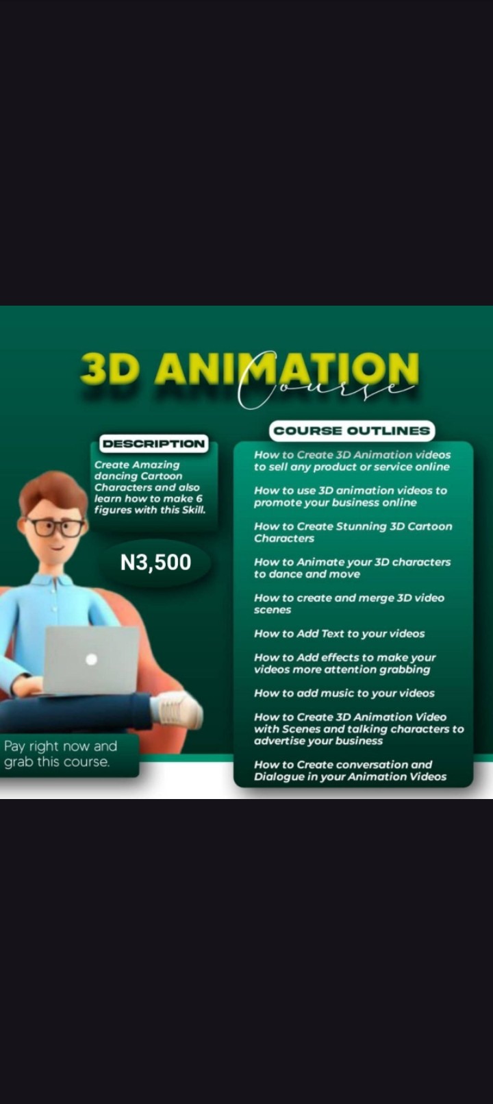 Buy 3D ANIMATION COURSE by Okoli Blessing Chisom on Selar