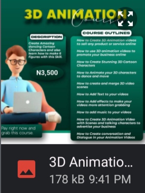 Buy 3D ANIMATION COURSE by Okoye onyinyechi christabel on Selar
