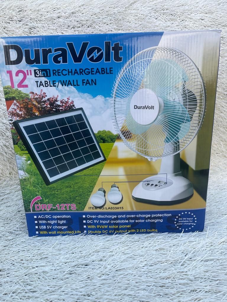 Buy Duravolt Rechargeable Table/Wall Fan with Solar Panel by Makem's ...