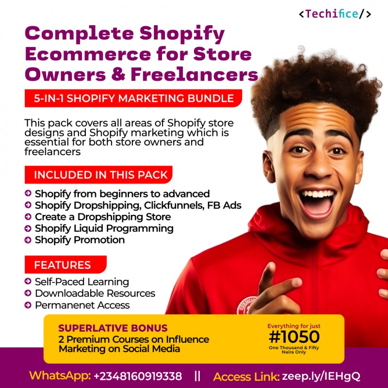 Buy Complete Shopify Bundle for Store Owners and Freelancers (5-In-1) by Techifice on Selar