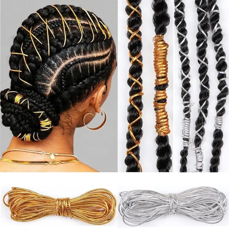 Buy Pieces 5M Dreadlock Braids Hair Accessories Silver Gold Braiding ...
