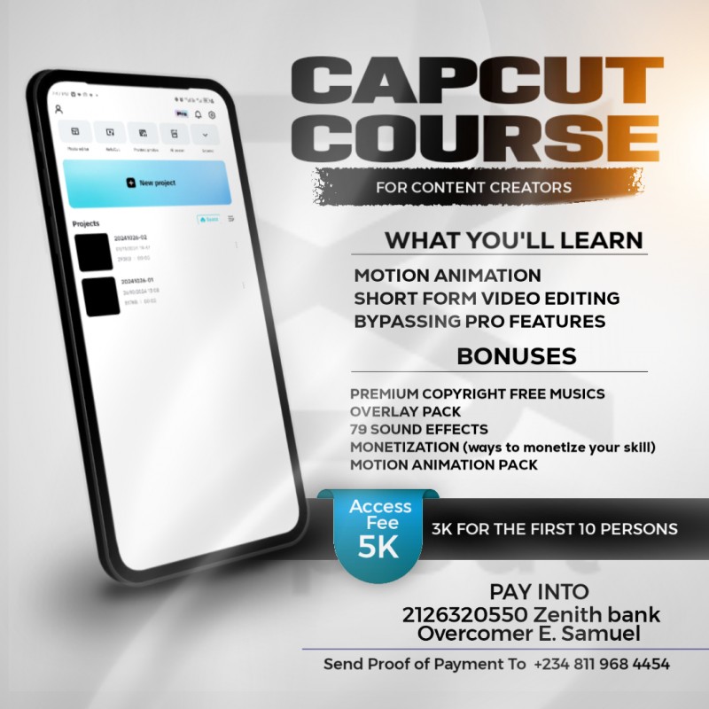 Buy Full CAPCUT course by Overcomer Samuel on Selar