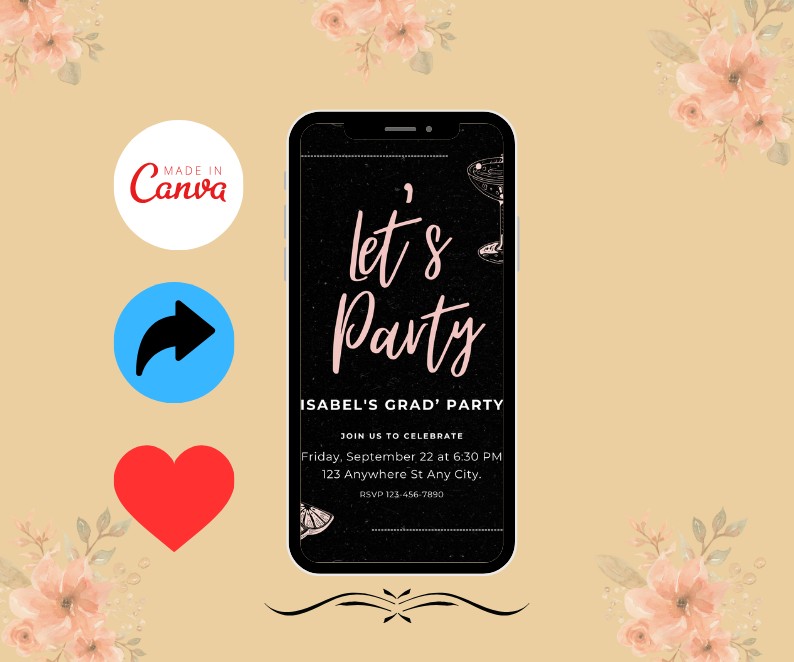 Buy DIY, Gold Pink, Party Invitation Template, Editable Text Message ...