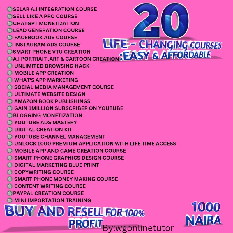 Buy 20 COURSES FOR 1000 NAIRA by Premium Application on Selar