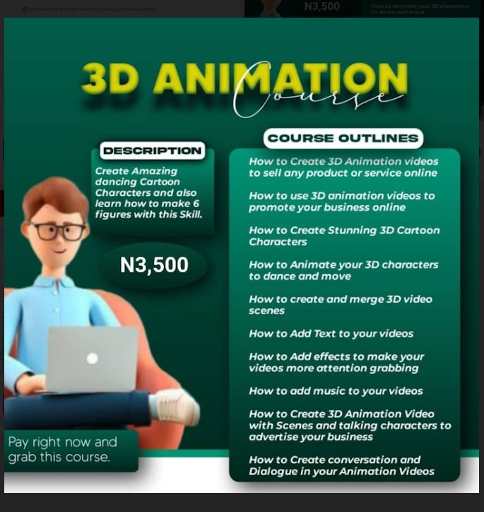 Buy 3D ANIMATION COURSE by Rahmat Akewushola on Selar