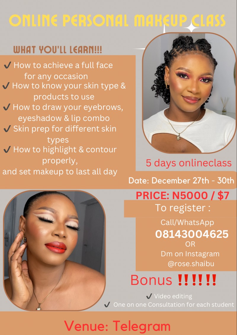Buy Personal Makeup Class For Beginners by Rose Shaibu on Selar