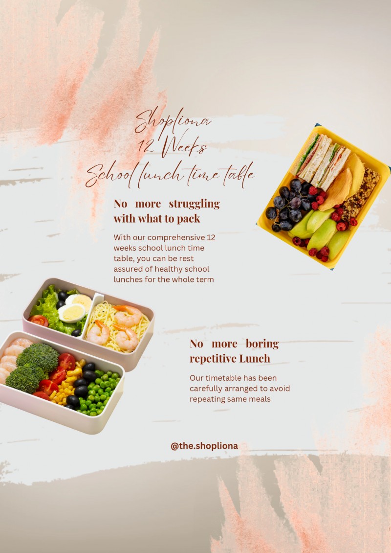 Get Free 12 weeks school lunch time table by Shopliona Limited on Selar