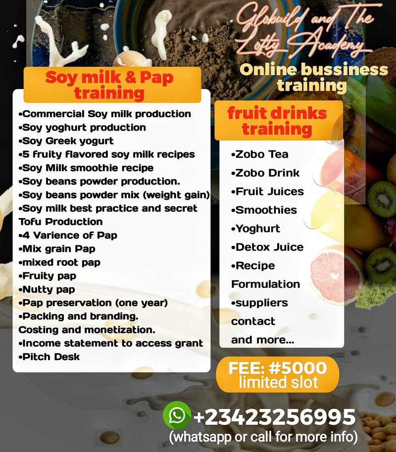 Buy Soy milk, Pap and Fruit production online training by Globuild and ...