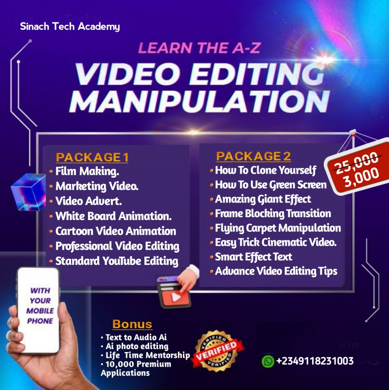 Buy VIDEO EDITING AND MANIPULATION PROCESS by SINACH TECH ACADEMY on Selar