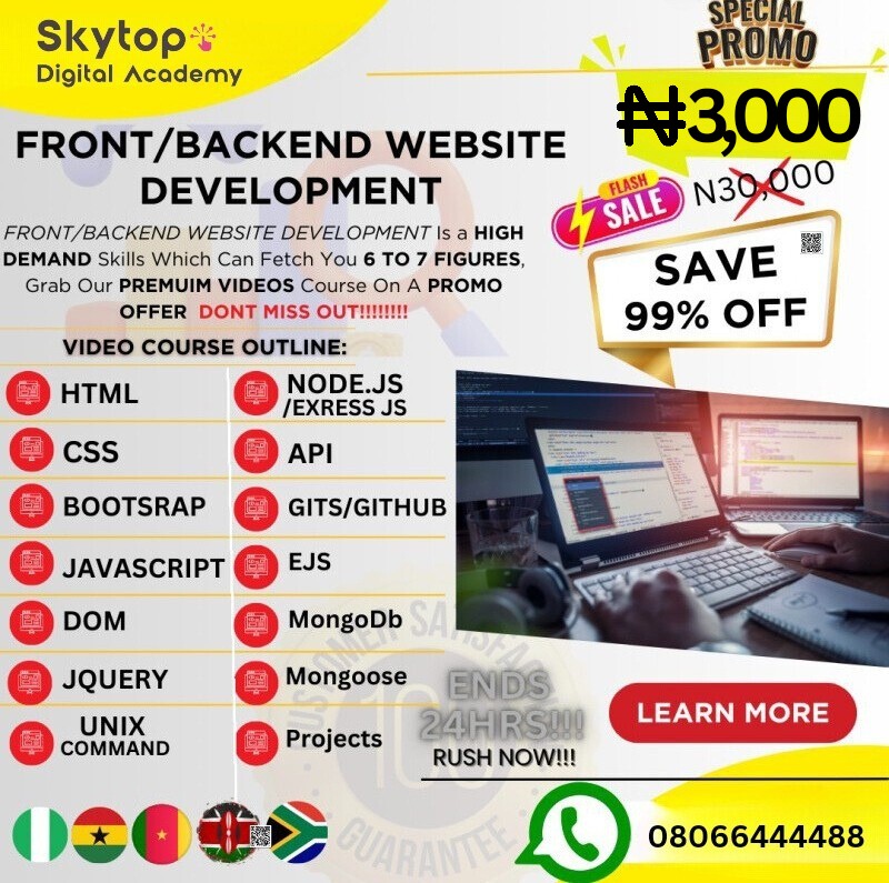 Buy FRONTEND/BACKEND WEBSITE DEVELOPMENT by Skytop Digital Academy 2 on Selar