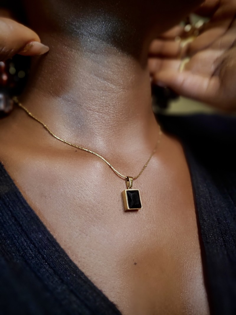 Buy 14k Gold PVD Square Agate Pendant Necklace - Black by Sozo Luxe on ...