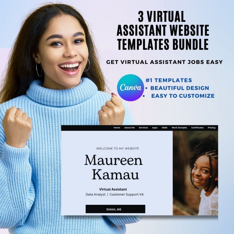 Buy 3 in 1 Virtual Assistant Website Canva Templates Bundle by ...