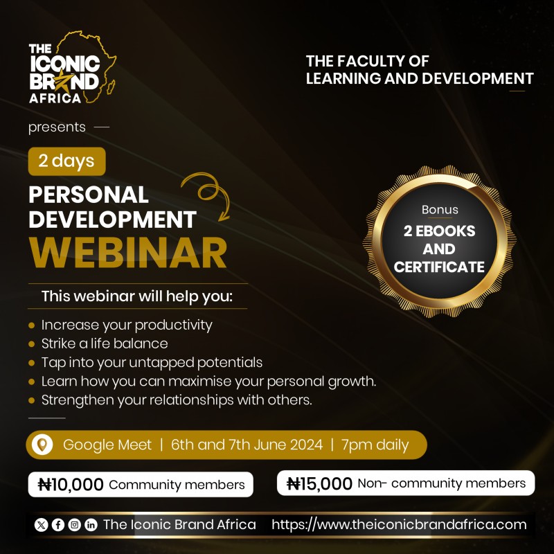 Buy PERSONAL DEVELOPMENT WEBINAR by The Iconic Brand Africa on Selar