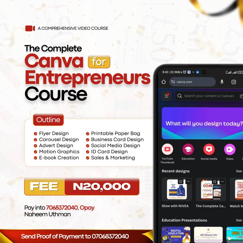 Buy The Complete Canva for Entrepreneurs Course by Naheem Uthman on Selar