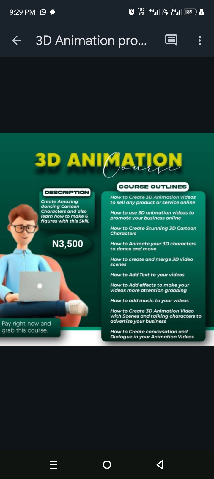 Buy 3D ANIMATION COURSE by Theresa Ihensekhien on Selar