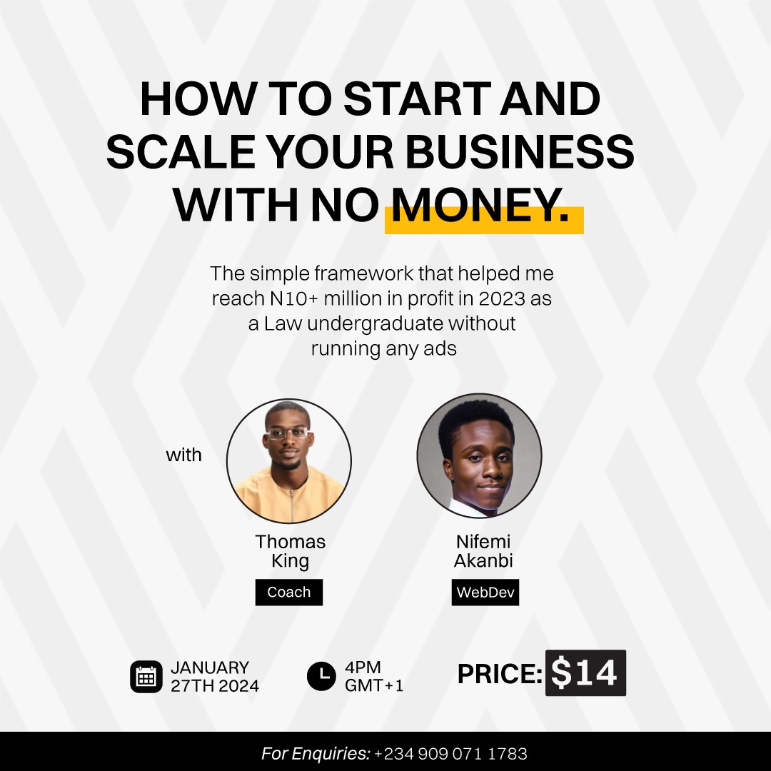 Buy Masterclass: Start And Scale Your Business With No Money by Thomas King on Selar