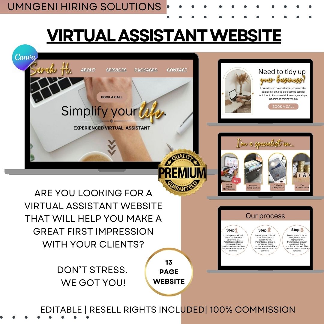 Buy Brown Gold Virtual Assistant Canva Website Template (PLR) by uMngeni Hiring Solutions on ...