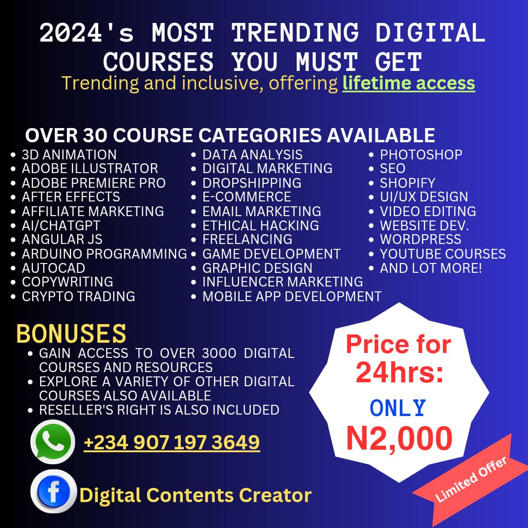 Buy '2024's MOST TRENDING DIGITAL COURSES YOU MUST GET' by Uwakmfon Hezekiah Essien on Selar