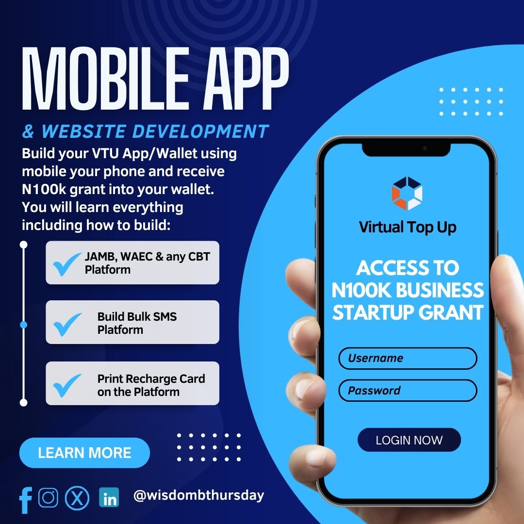 Buy Create Your VTU Website and App: Receive N100k Business Startup Grant for Your Business by ...