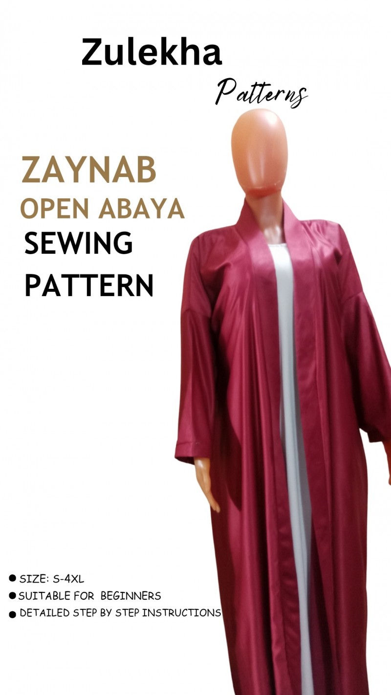 Get Zaynab Open Abaya Sewing Pattern by Zulekha Enterprise on Selar