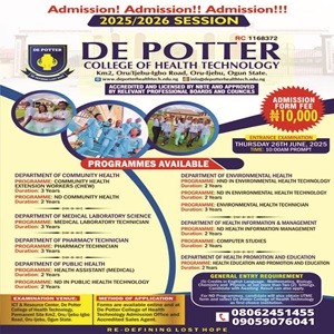 Buy DE POTTER COLLEGE OF HEALTH APPLICATION FORM by Bamishaye Bamidele ...