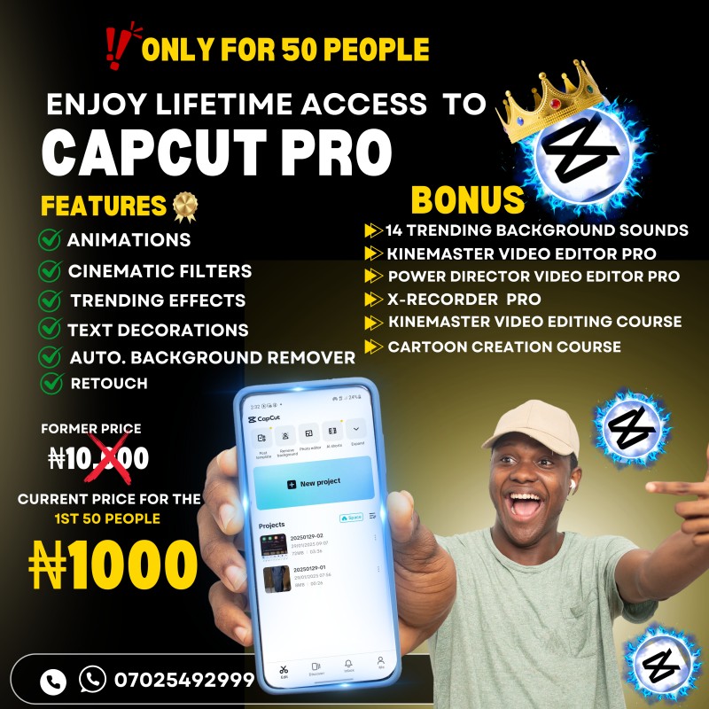 Buy Capcut pro by ABDULMALIK ABDULLAHI on Selar
