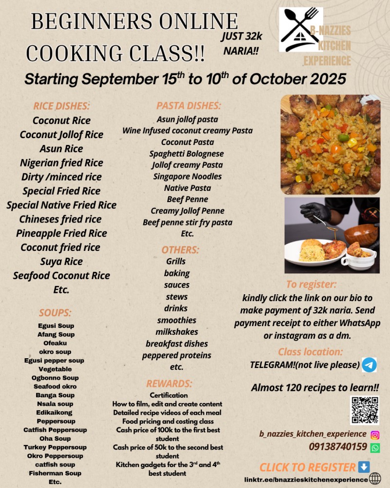 Buy Beginners Online Cooking Classes by Blessing Amako on Selar