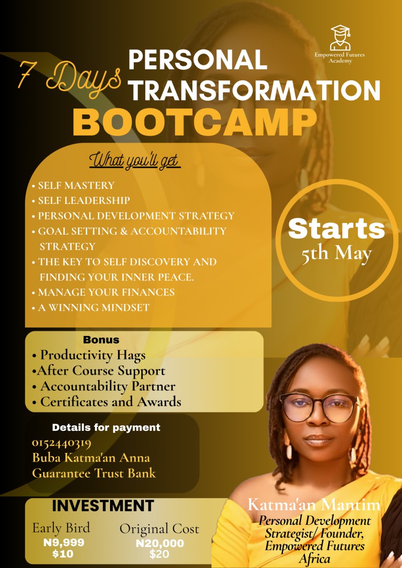 Buy 7 Days Personal Transformation Bootcamp by Buba Katma'an Anna on Selar