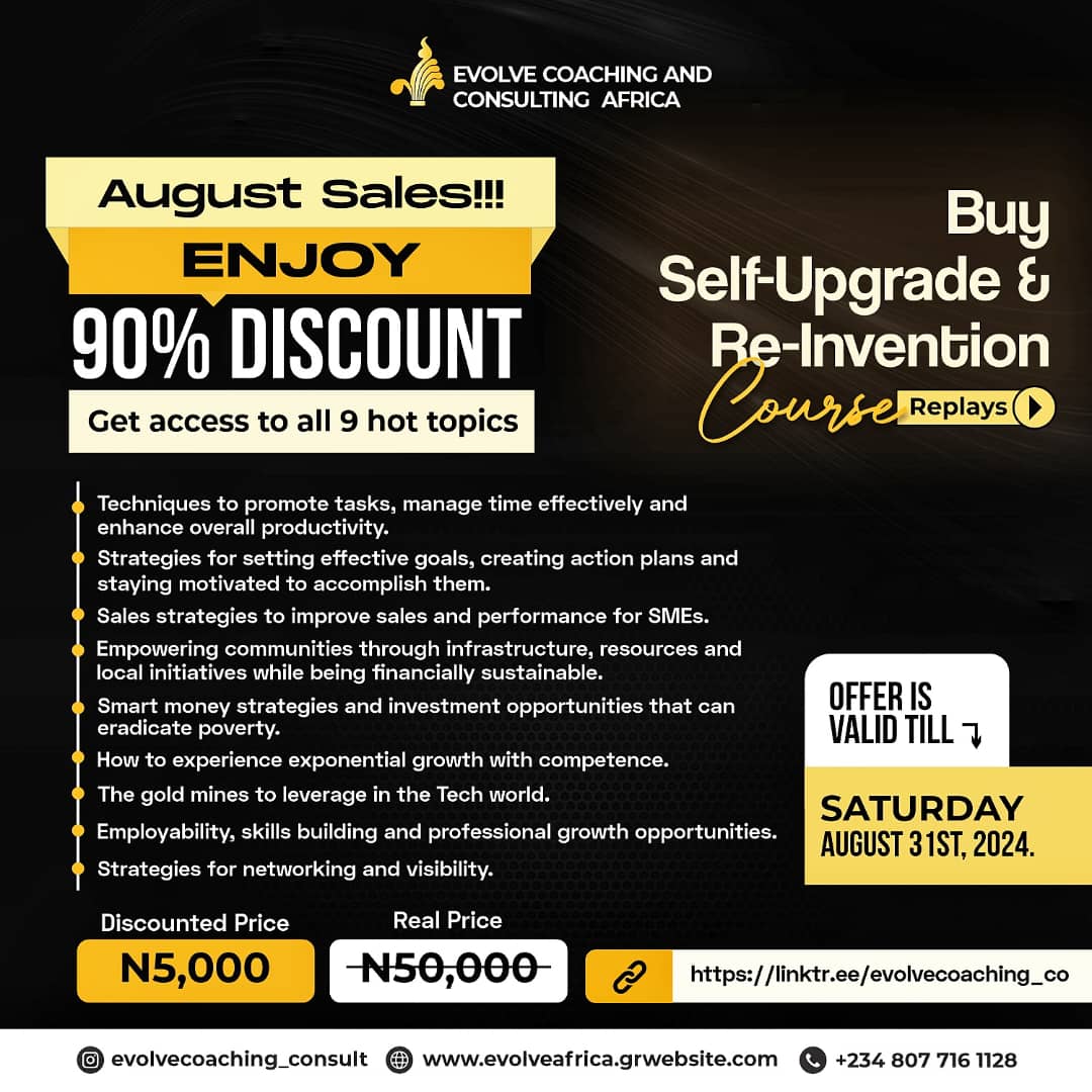 Buy Self Upgrade & Reinvention Course( Replay Access) by Evolve Coaching and Consulting Africa ...