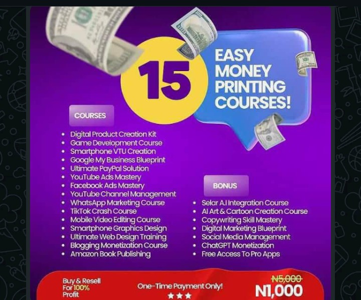 Buy *15 MONEY PRINTING DIGITAL COURSES + RESALE RIGHTS by Nzube John on ...