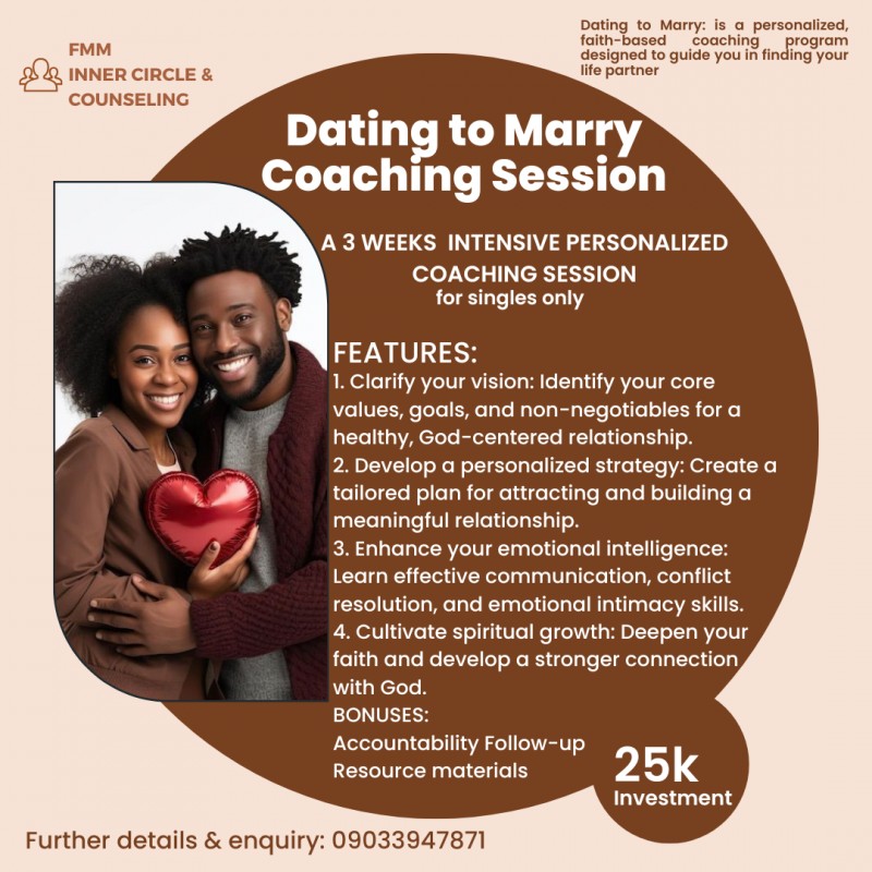 Buy Dating to Marriage Coaching Session by Fadare, Mercy Motunrayo on Selar