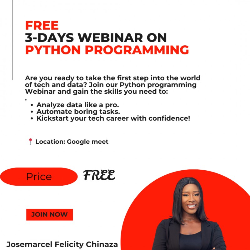 Get Free Webinar on Python Programming by Josemarcel Felicity chinaza on Selar