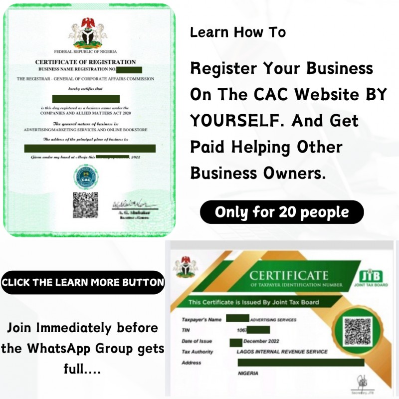Buy How To Register Your Business Name On CAC Website By Yourself & Make money Helping Other ...