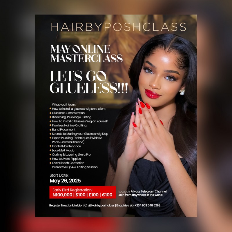 Buy GLUELESS INTENSIVE VIRTUAL MASTERCLASS by Hairbyposhclass on Selar