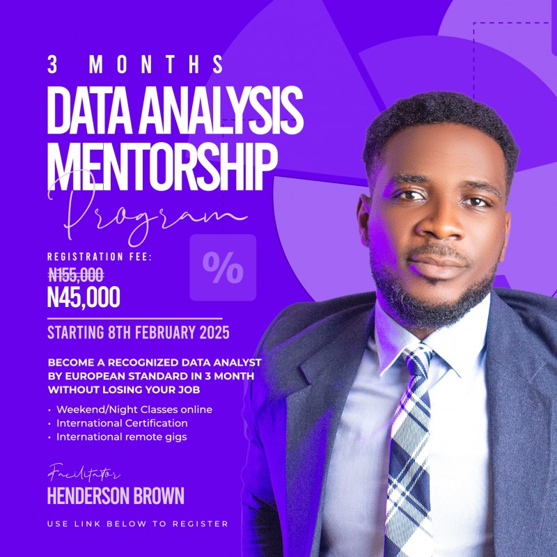 Buy DATA ANALYSIS MENTORSHIP PROGRAM (DAMP) FEB 2025 COHORT by Henderson Tennyson Brown on Selar