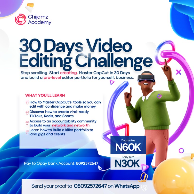Buy 30 Days Video Editing Challenge - Chijamz Academy by Iam Chijamz on Selar