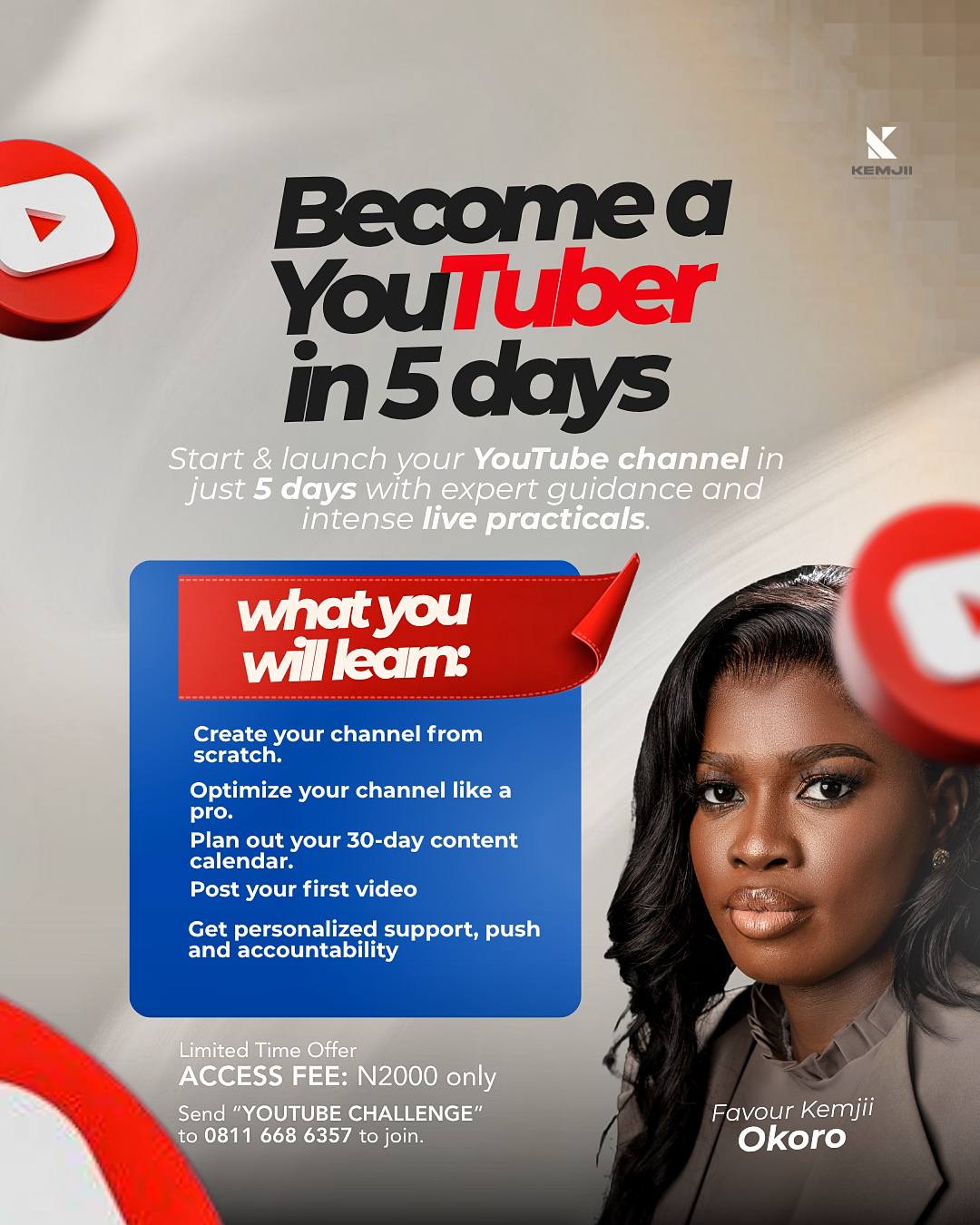 Buy Become a YouTuber in 5 Days by Favour Kemjii Okoro on Selar
