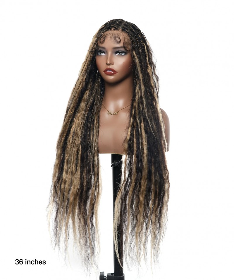 Buy 36-Inch Human Hair Boho Curls Braided Wig by Okay44 Beauty and ...