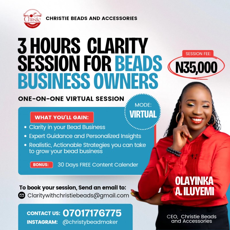 Buy 3 HOURS CLARITY SESSION FOR BEAD BUSINESS OWNERS by Olayinka Awoyemi on Selar