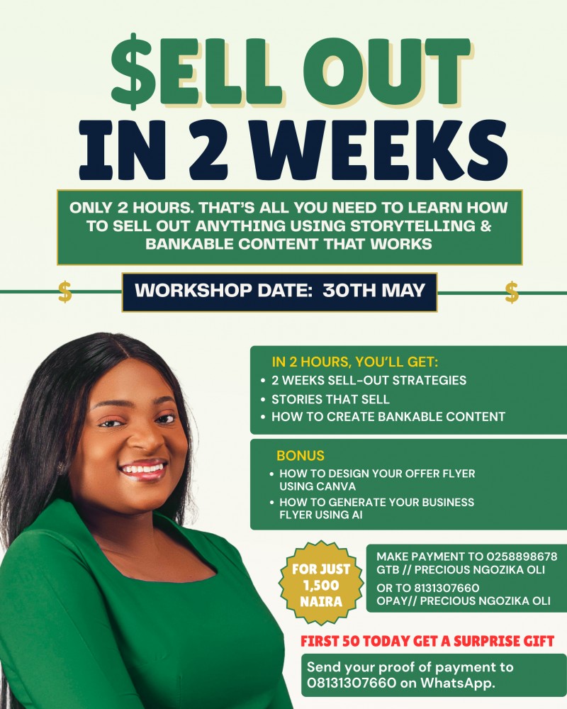 Buy Sell Out In 2 Weeks By Precious Ngozika Oli On Selar Buy Sell Out In 2 Weeks By Precious Ngozika Oli On Selar