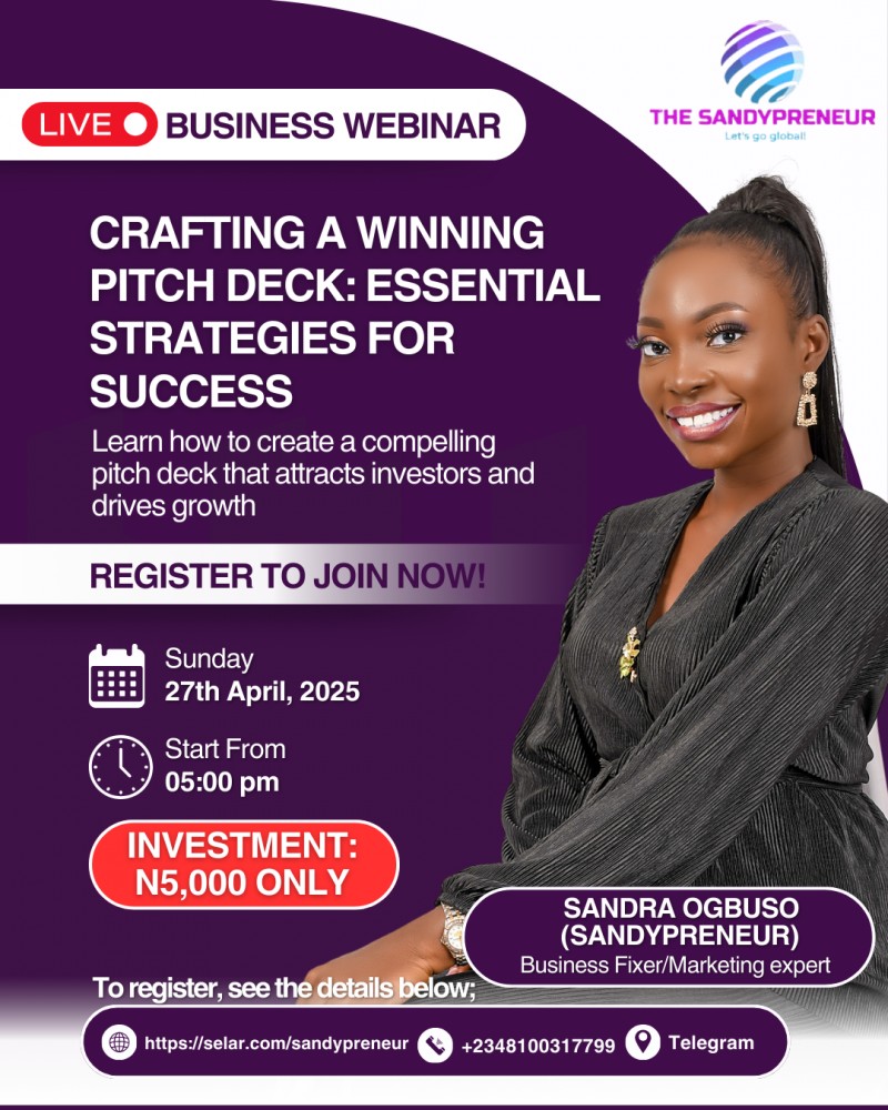 Buy "Crafting a winning pitch deck" Webinar by Sandra Ogbuso on Selar