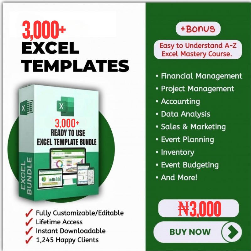 Buy 3000+ Excel/Spreadsheet Template With Excel Mastery Course by ...